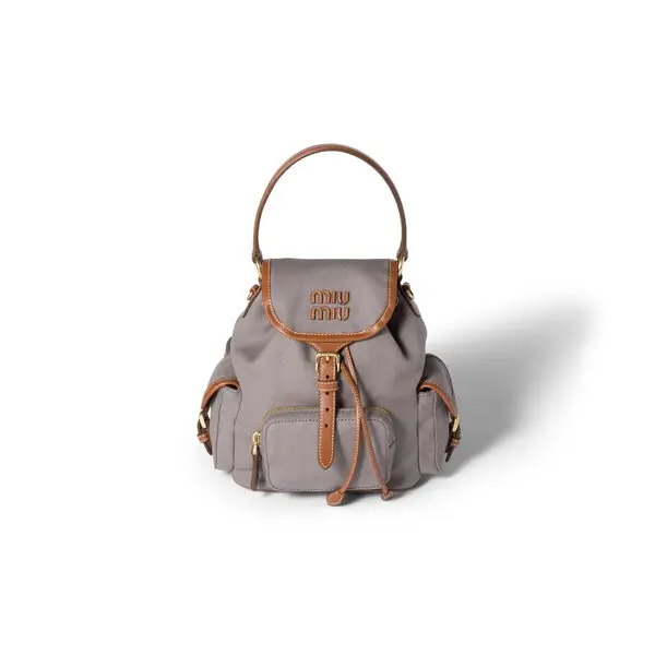 Miu Miu Canvas And Leather Backpack - Aluminum/brandy
