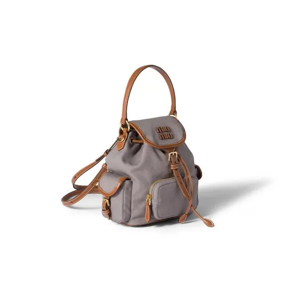 Miu Miu Canvas And Leather Backpack - Aluminum/brandy