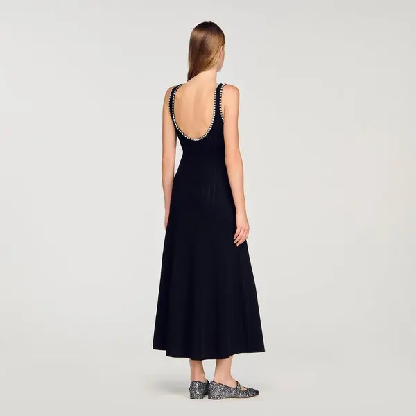 sandro beaded maxi dress ASHLEYlauren 4923  Beaded Mesh Bodice Fitted Jersey Mini Dress