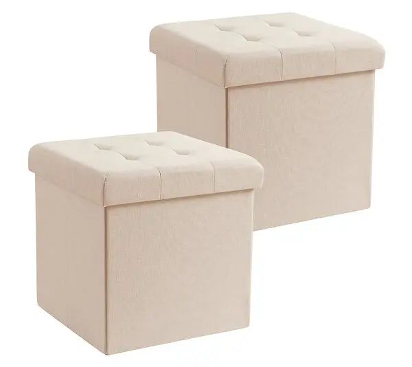 ORNAVO HOME 2-pack Linen Square Storage Ottoman