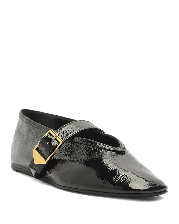 Schutz Buckled Leather Flats - Black