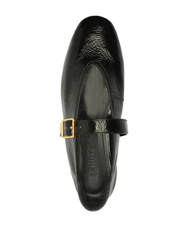 Schutz Buckled Leather Flats - Black