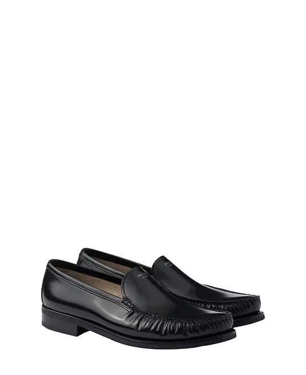 Prada Brushed Leather Loafers - Charcoal