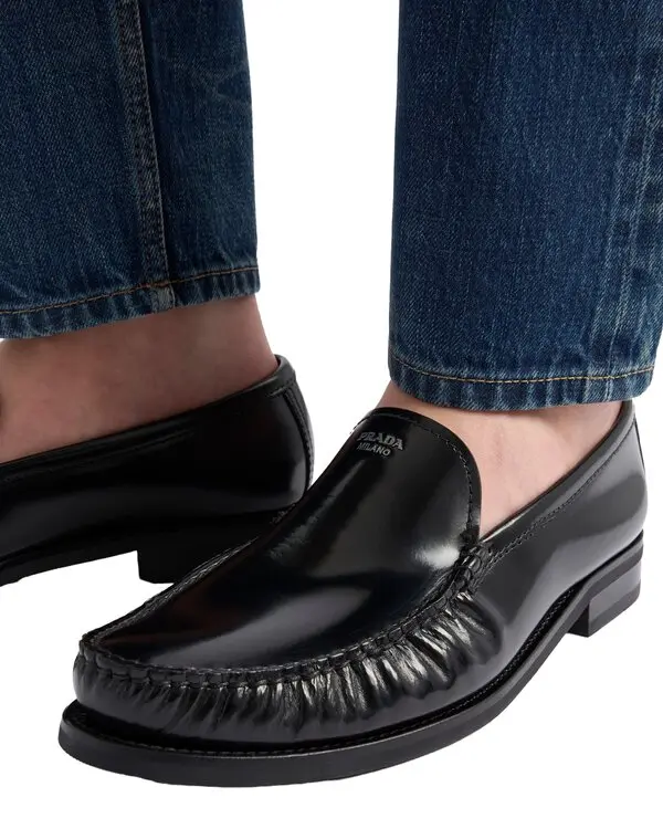 Prada Brushed Leather Loafers - Charcoal