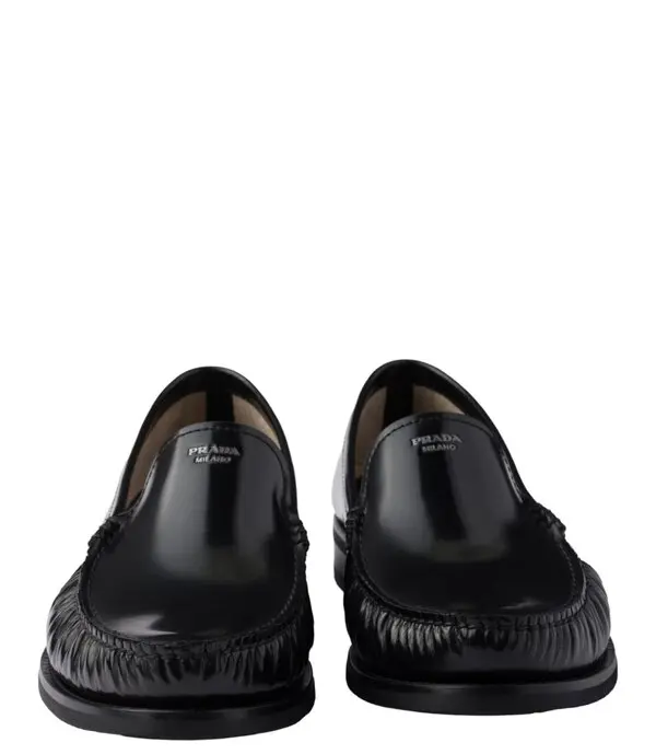 Prada Brushed Leather Loafers - Charcoal