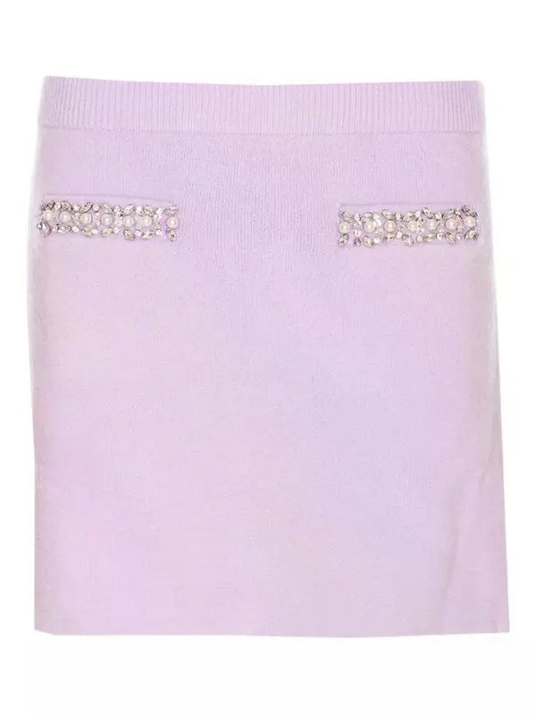 SELF-PORTRAIT Rhinestone-embellished Knit Skirt - Purple