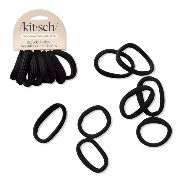 KITSCH Recycled Fabric Seamless Hair Elastics 8-piece Set - Black