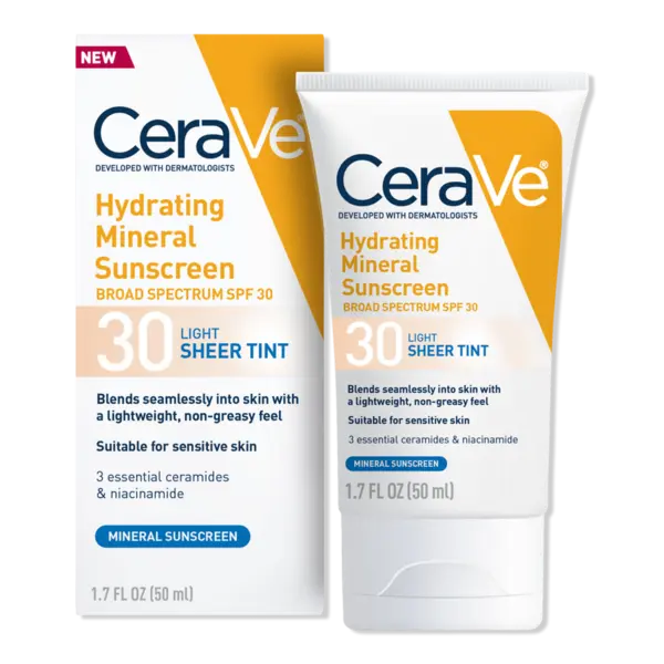 Cerave Hydrating Mineral Sunscreen Face Lotion With Sheer Tint Spf 30 - Light
