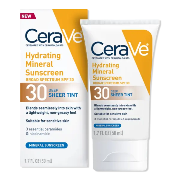 Cerave Hydrating Mineral Sunscreen Face Lotion With Sheer Tint Spf 30 - Deep