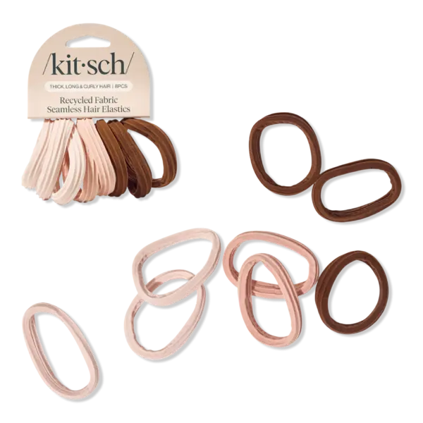 KITSCH Recycled Fabric Seamless Hair Ties 8-piece Set - Rosewood