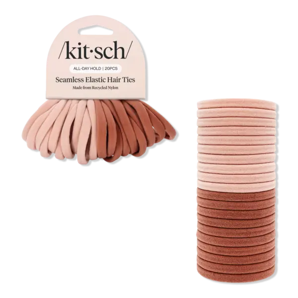 KITSCH Recycled Fabric Seamless Hair Elastics, 20 Piece Set - Blush