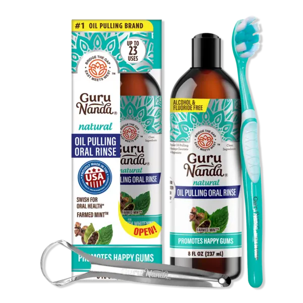 GURUNANDA Farmed Mint Oil Pulling Oral Rinse With Essential Oils & Vitamins - One-color