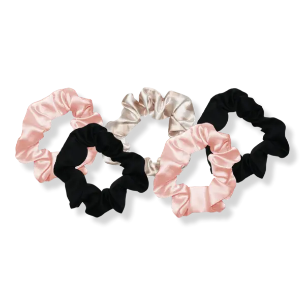 KITSCH Satin Hair Scrunchies Set - Pink/black