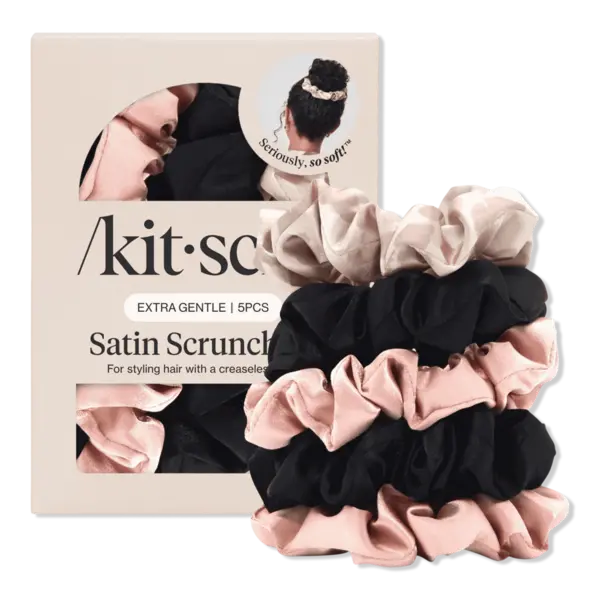 KITSCH Satin Hair Scrunchies - Pink/black