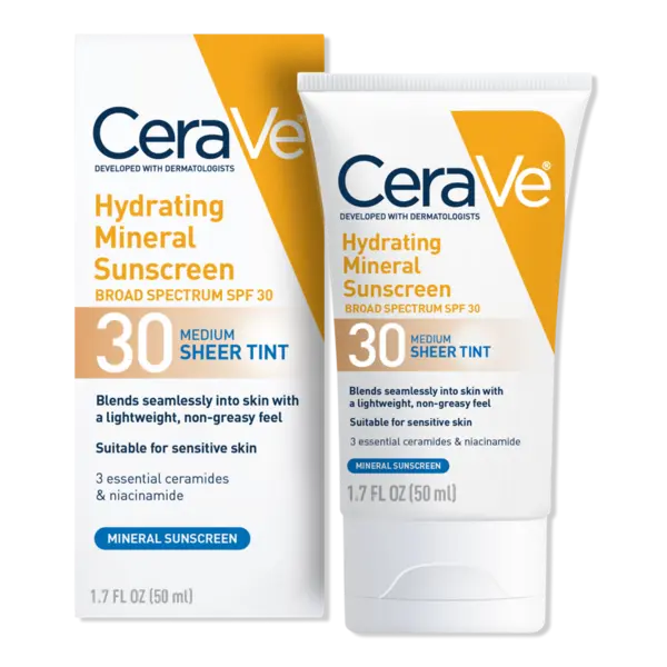 Cerave Hydrating Mineral Sunscreen Face Lotion With Sheer Tint Spf 30 - Medium
