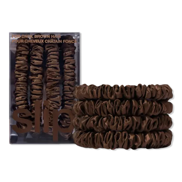 Slip Pure Silk Skinny Scrunchies - Dark Brown