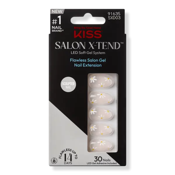 Kiss Salon X-tend Medium Almond Press On Nails Led Gel Nails - Red Flags