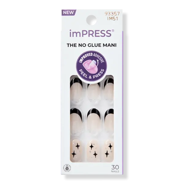 Kiss Impress Design Short Press-on Manicure Nails - Gold Ring