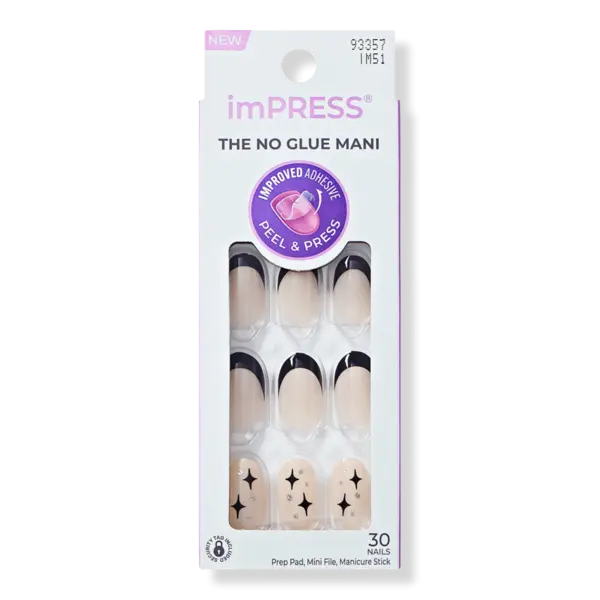 Kiss Impress French Design Short Oval Press On Nails - Gold Ring