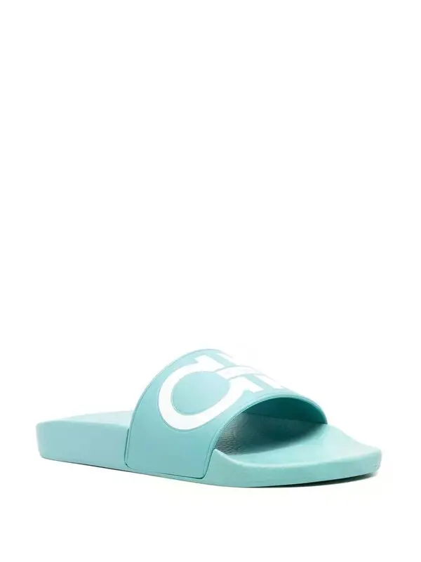FERRAGAMO Gancini-print Slides - Blue