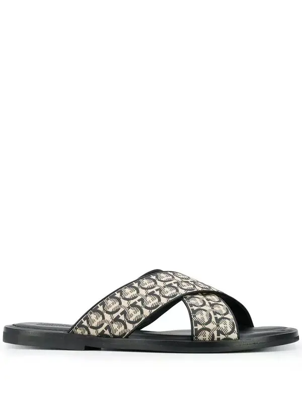 FERRAGAMO Gancini Printed Pool Slides - Neutrals