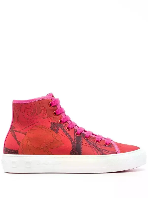 FERRAGAMO Print-detail Lace-up Sneakers - Red