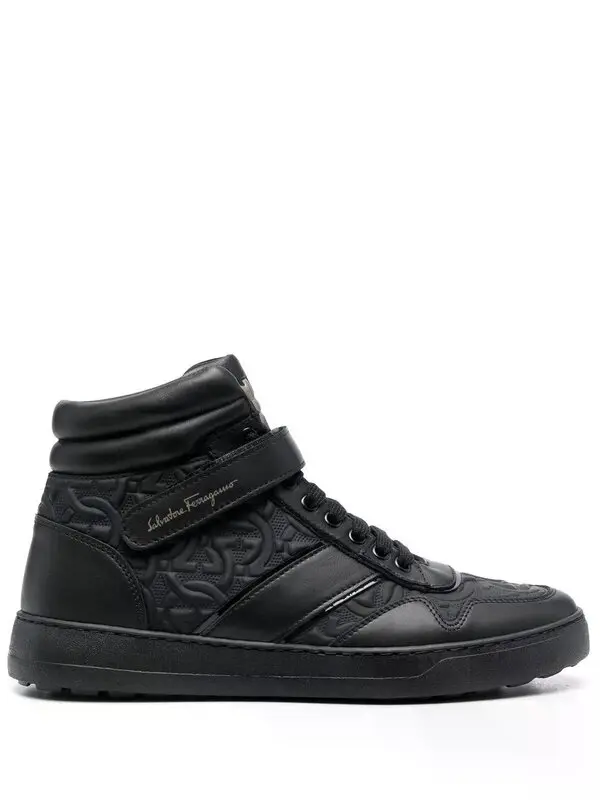 FERRAGAMO Embossed Leather Hi-top Sneakers
