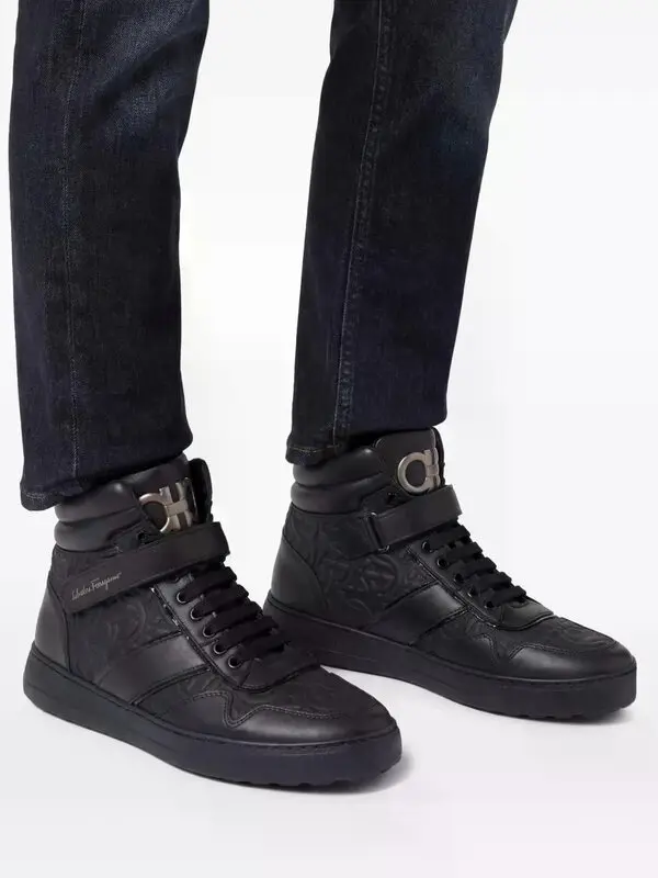 FERRAGAMO Embossed Leather Hi-top Sneakers