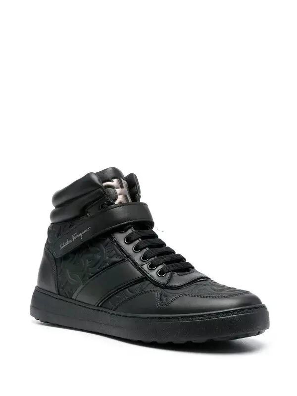 FERRAGAMO Embossed Leather Hi-top Sneakers