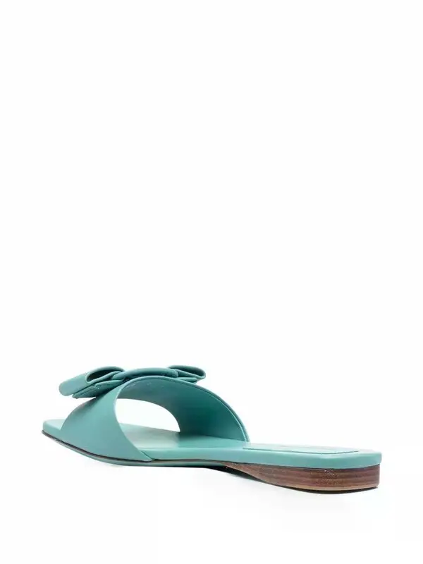 FERRAGAMO Embossed Bow Detail Flat Sandals - Blue