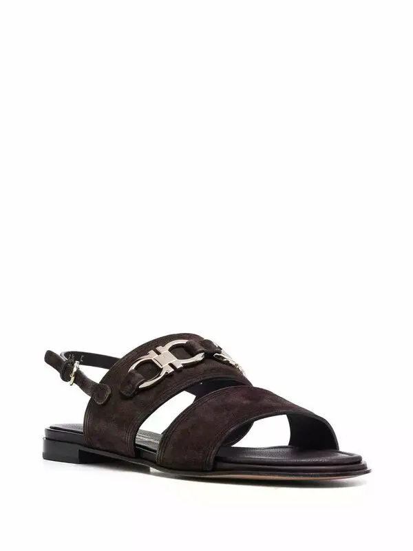 FERRAGAMO Gancini-plaque Suede Sandals
