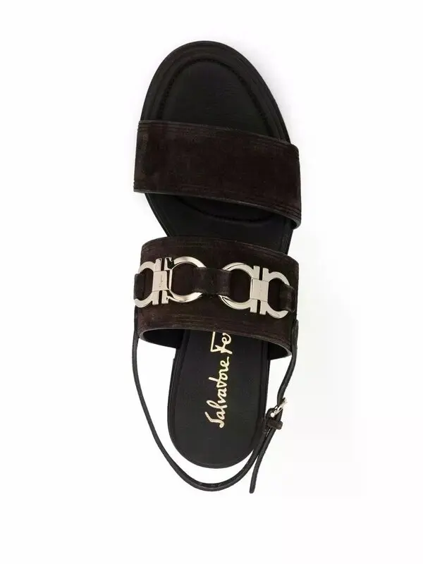FERRAGAMO Gancini-plaque Suede Sandals