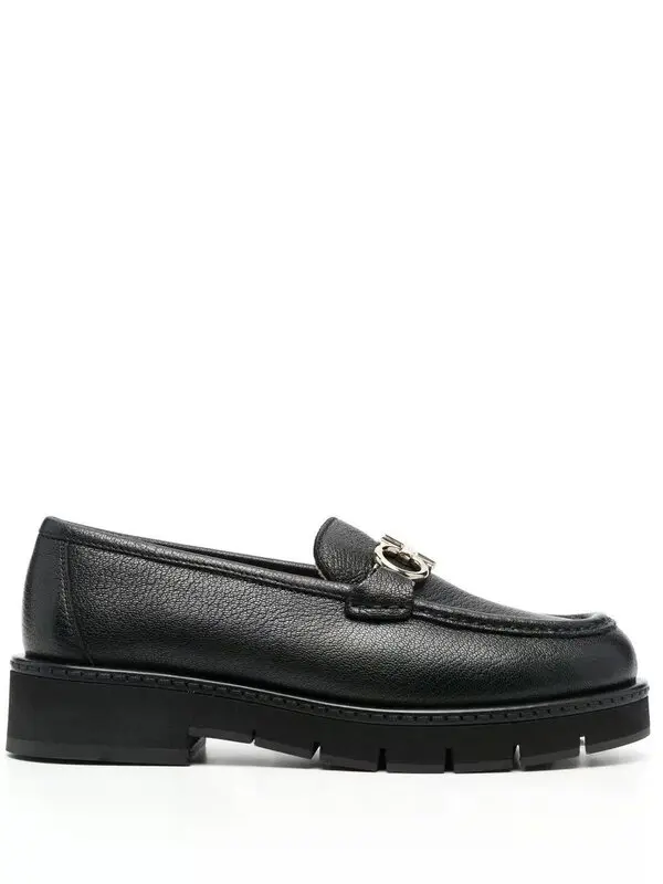 FERRAGAMO Buckle-detail Leather Loafers - Black