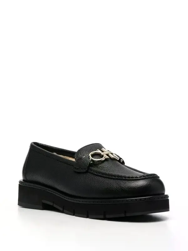 FERRAGAMO Buckle-detail Leather Loafers - Black