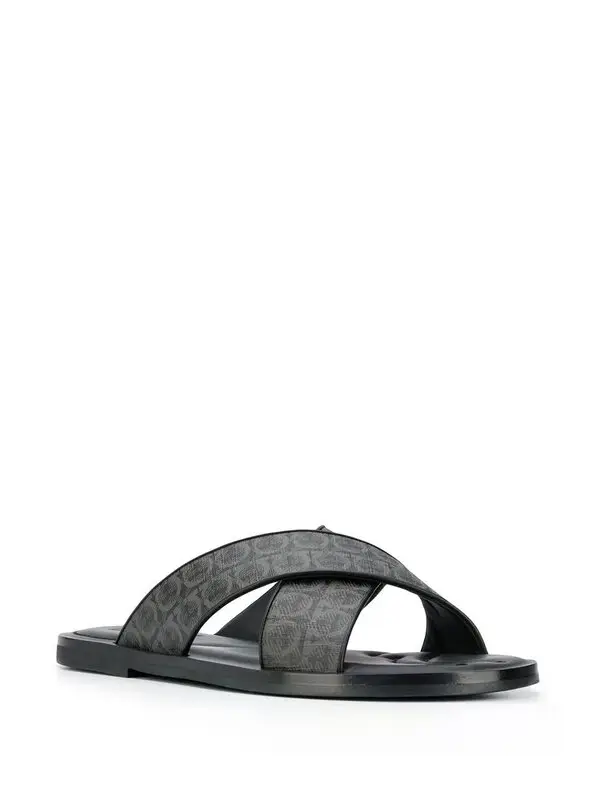 FERRAGAMO Gancini Leather Pool Slides - Grey