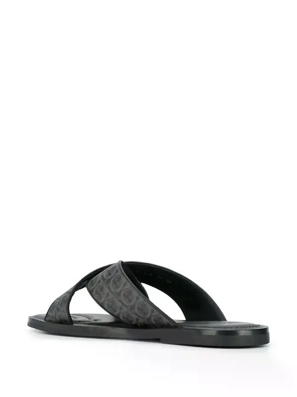 FERRAGAMO Gancini Leather Pool Slides - Grey