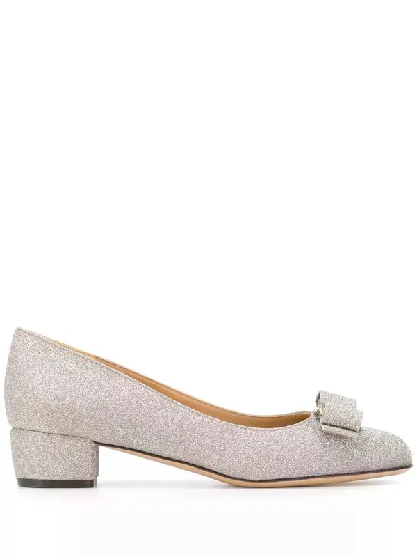 FERRAGAMO Vara Bow Glitter Pumps - Grey