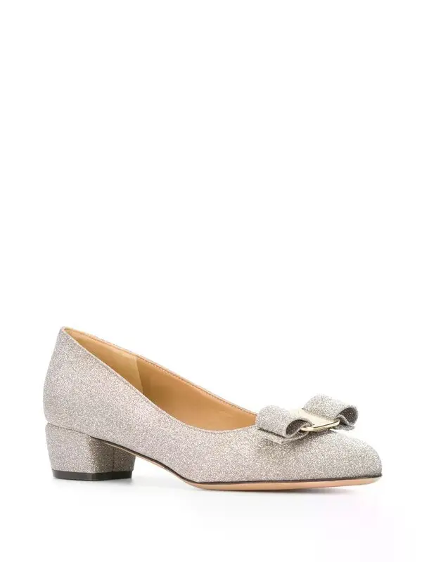 FERRAGAMO Vara Bow Glitter Pumps - Grey
