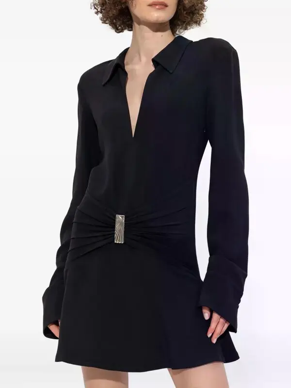 Attico Gathered-detail Collared Dress - Black