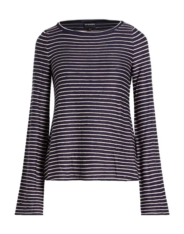 Emporio Armani Striped Knit Crewneck Sweater - Navy