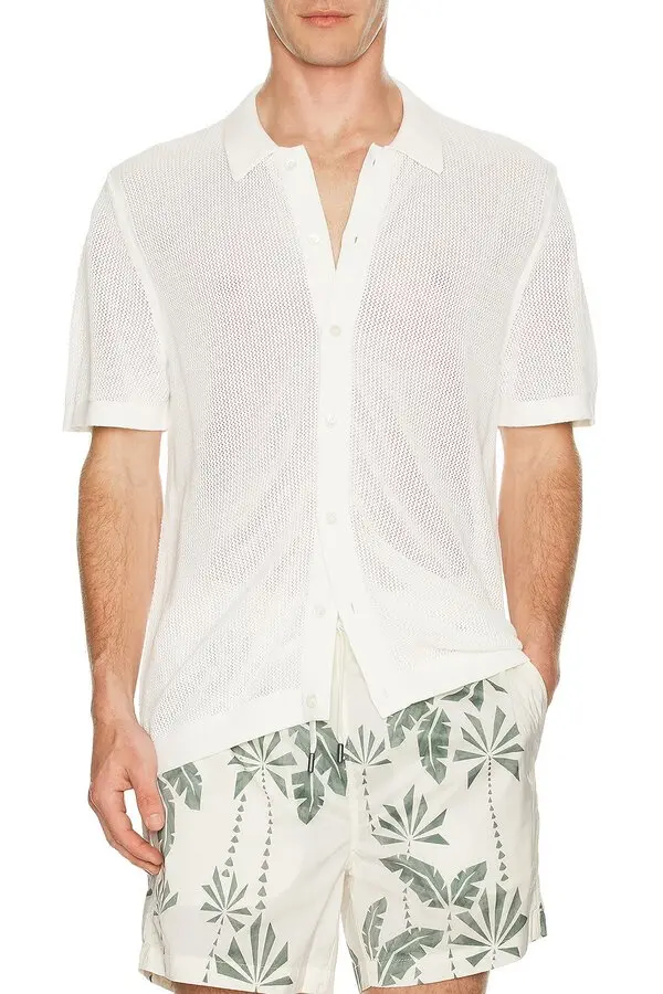 Onia Crochet Knit Button Up Shirt - White