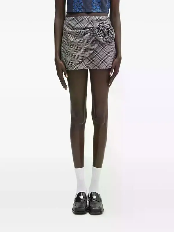 AMBUSH Rose-appliqué Plaid Mini Skirt