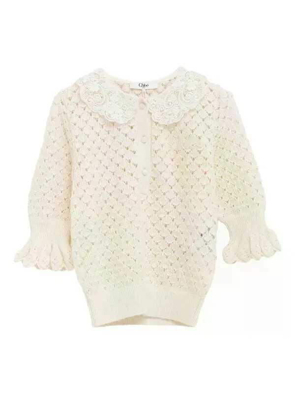 Chloé Lace-collar Open-knit Sweater - White