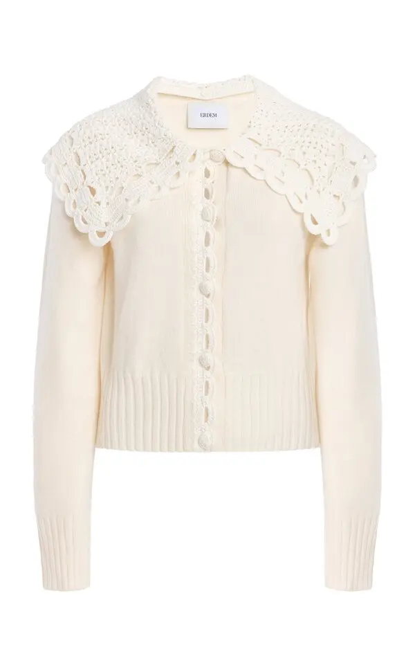 Erdem Lace-collared Wool-blend Cardigan - Ivory