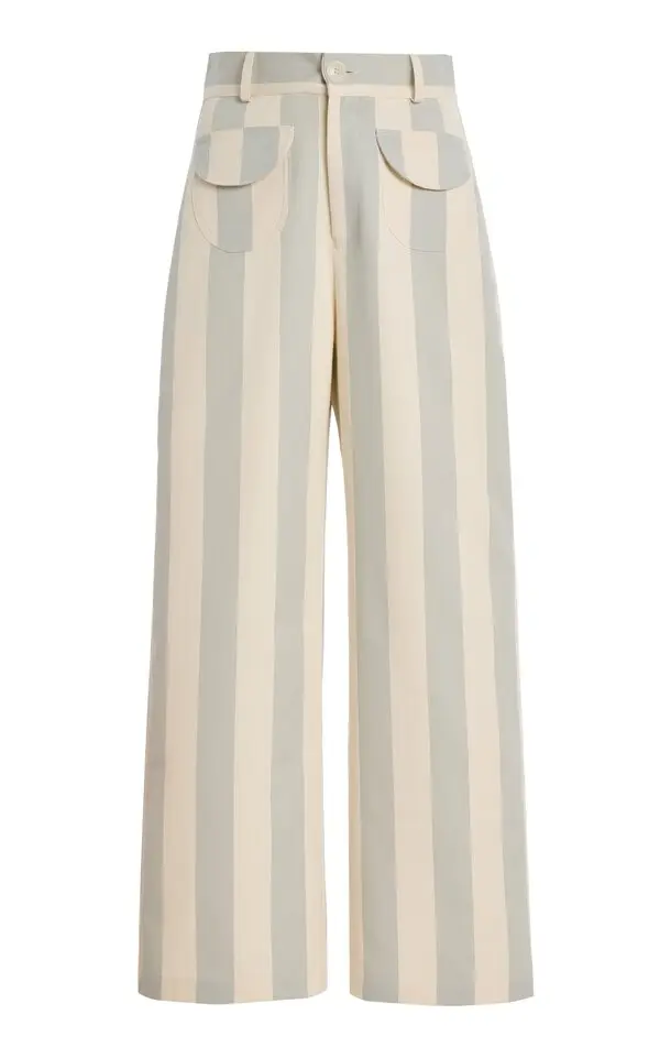 La Veste Striped Cotton High-rise Cropped Pants - Blue