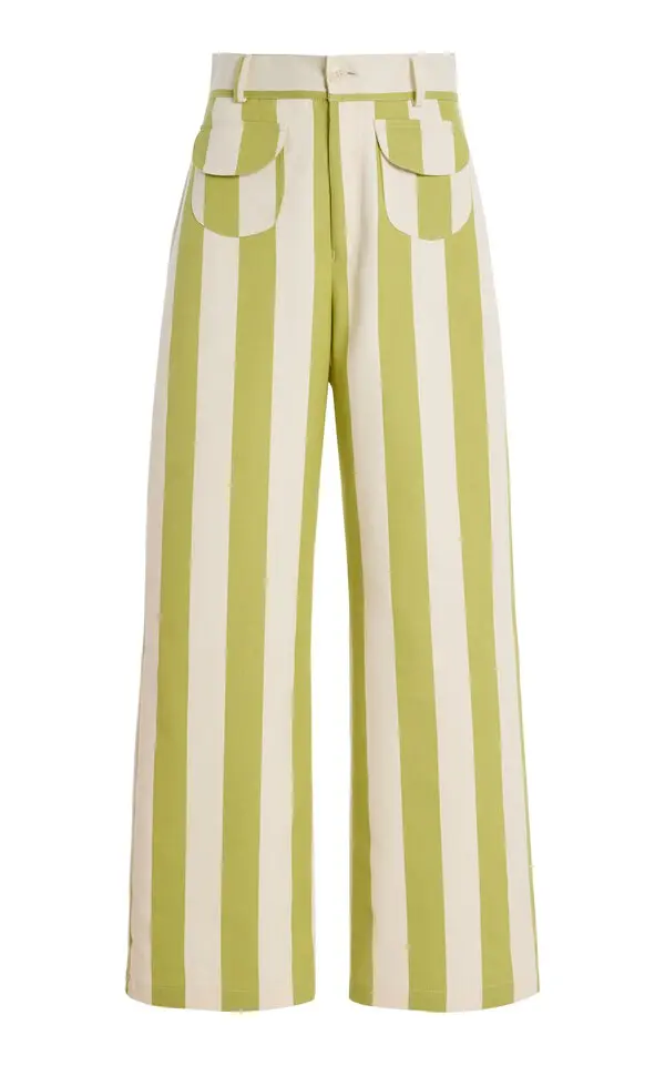 La Veste Striped Cotton High-rise Cropped Pants - Lime Green