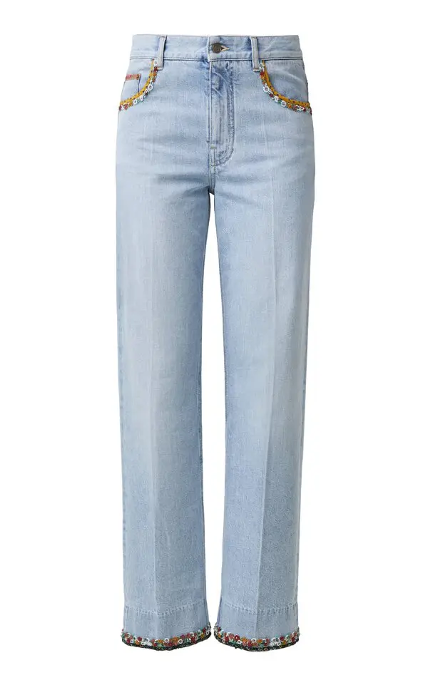 Valentino Garavani Embroidered Straight-leg Jeans - Blue