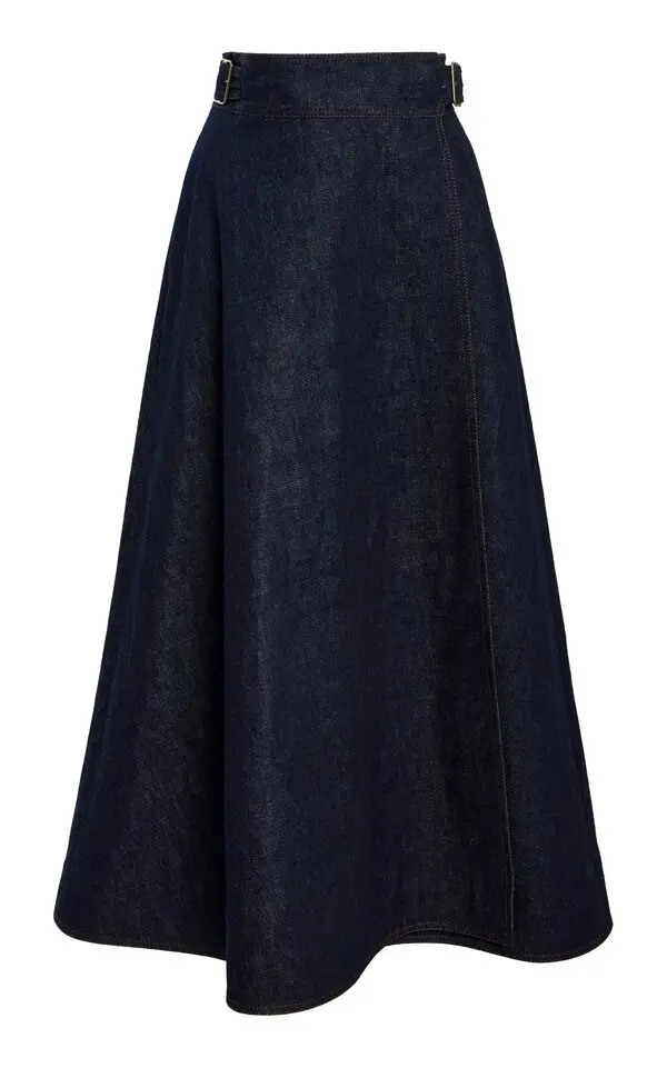 Adam Lippes Wrap Denim Midi Skirt - Dark Wash