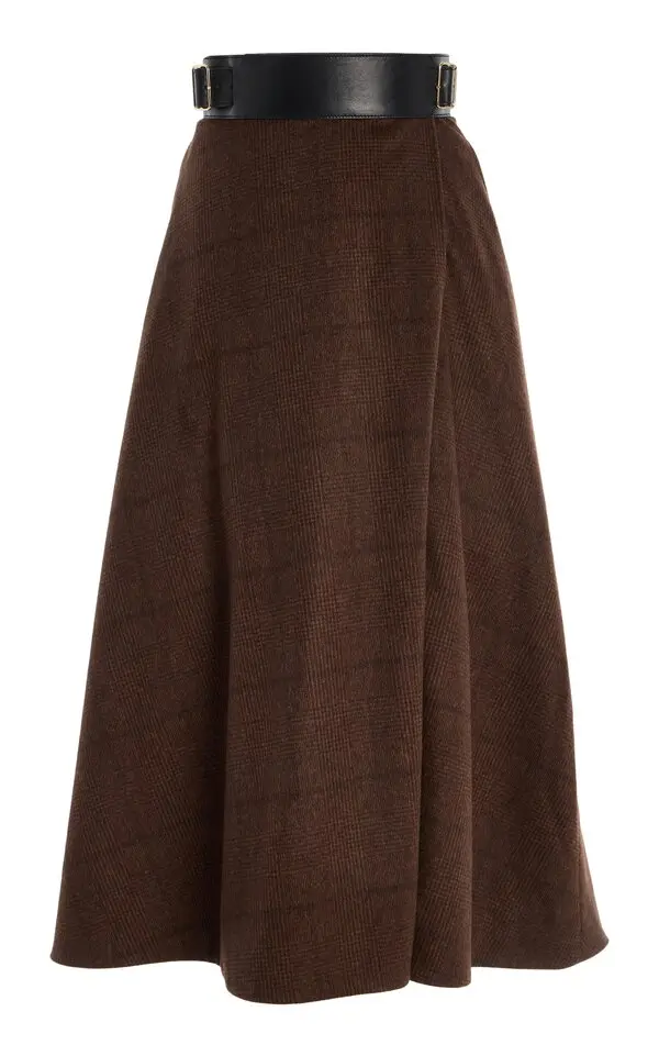 Adam Lippes Glen Plaid Cashmere Midi Skirt - Brown