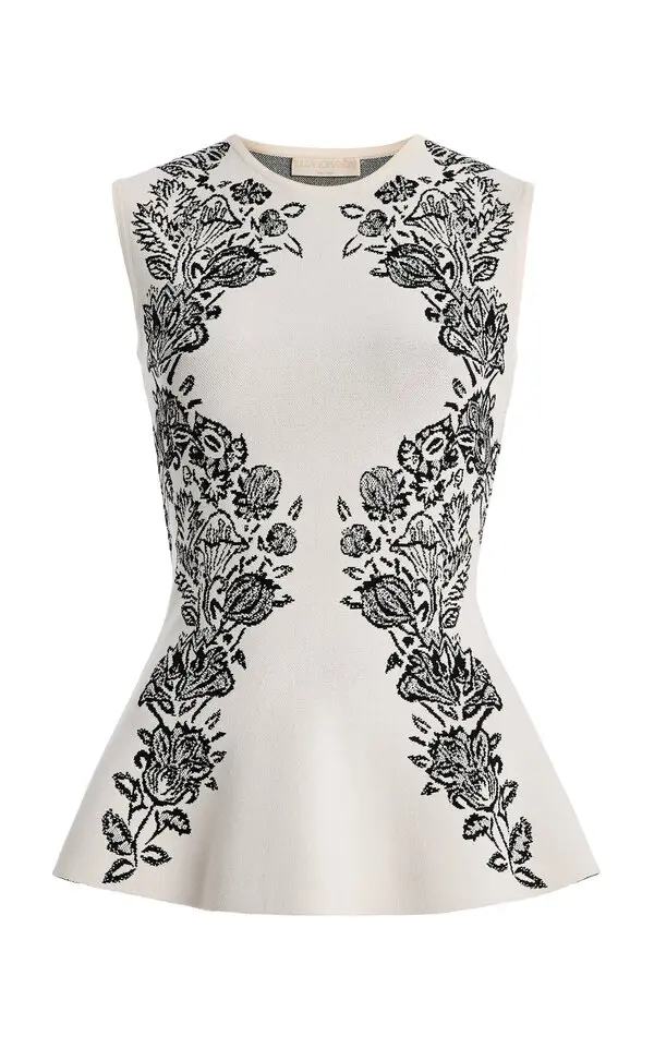 Ulla Johnson Vanna Floral Jacquard-knit Peplum Top - Off-white